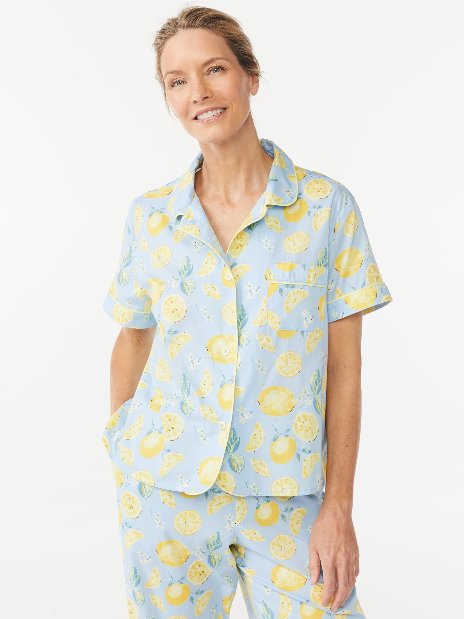 Joyspun Women's Woven Notch Collar Sleep Top, Sizes S to 3X - Walmart.com