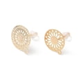 24Pcs 4 Style Brass Stud Earring Findings Flat Round with Flower with ...