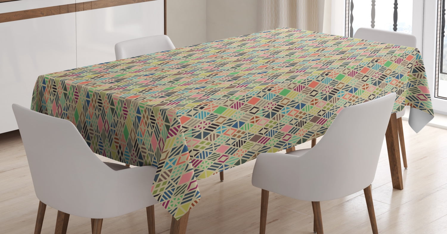 Geometric Tablecloth, Patchwork Art of Rhombus Shape Geometric ...