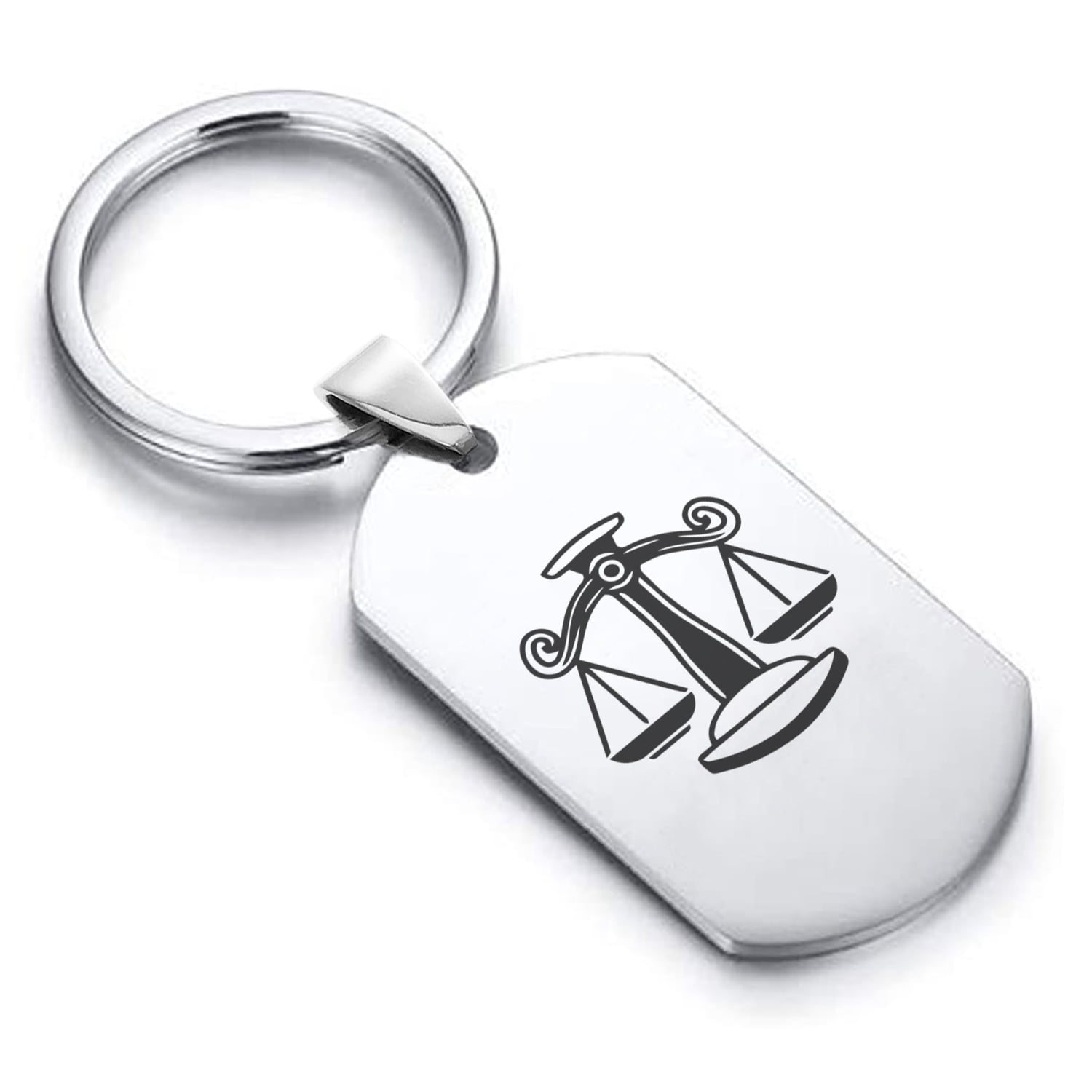 Stainless Steel Libra Zodiac (Scales) Dog Tag Keychain Circle Ring ...
