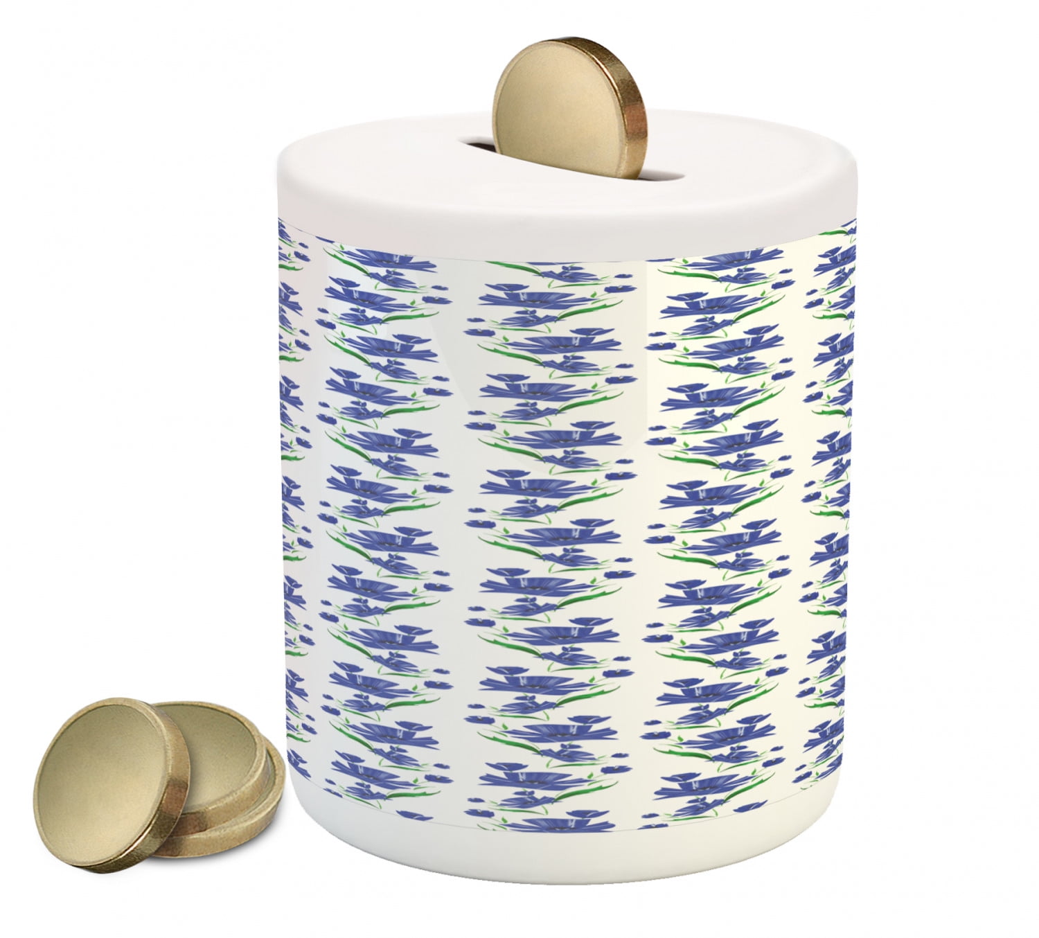 Watercolor Flowers Piggy Bank, Cornflower Feng Shui Style Blossom ...