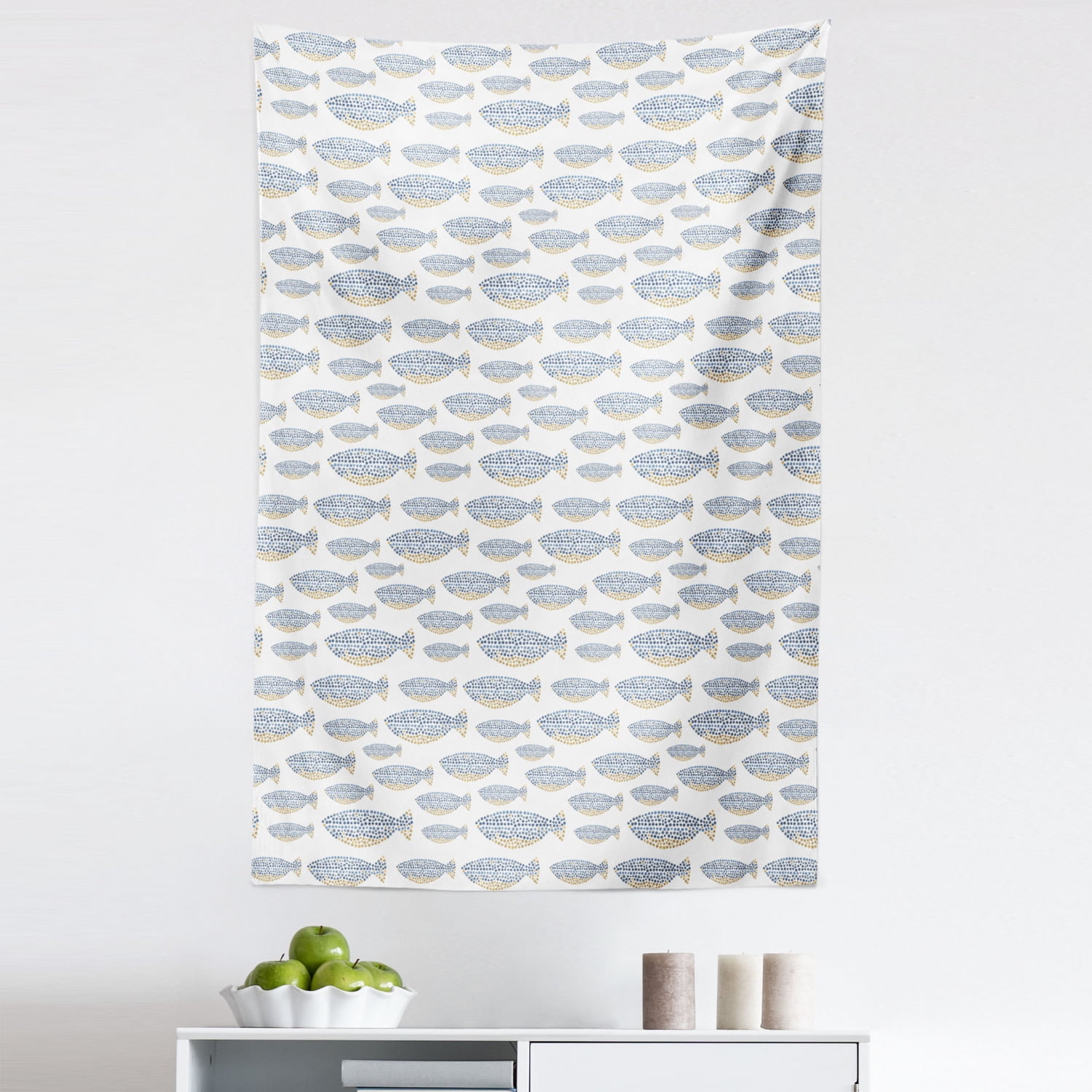 Fish Tapestry, Pointillist Style Repeating Pattern of Sea Animals ...