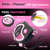 Pink Power Pink Tape Measure 25ft Retractable Measuring Tape with Lock ...