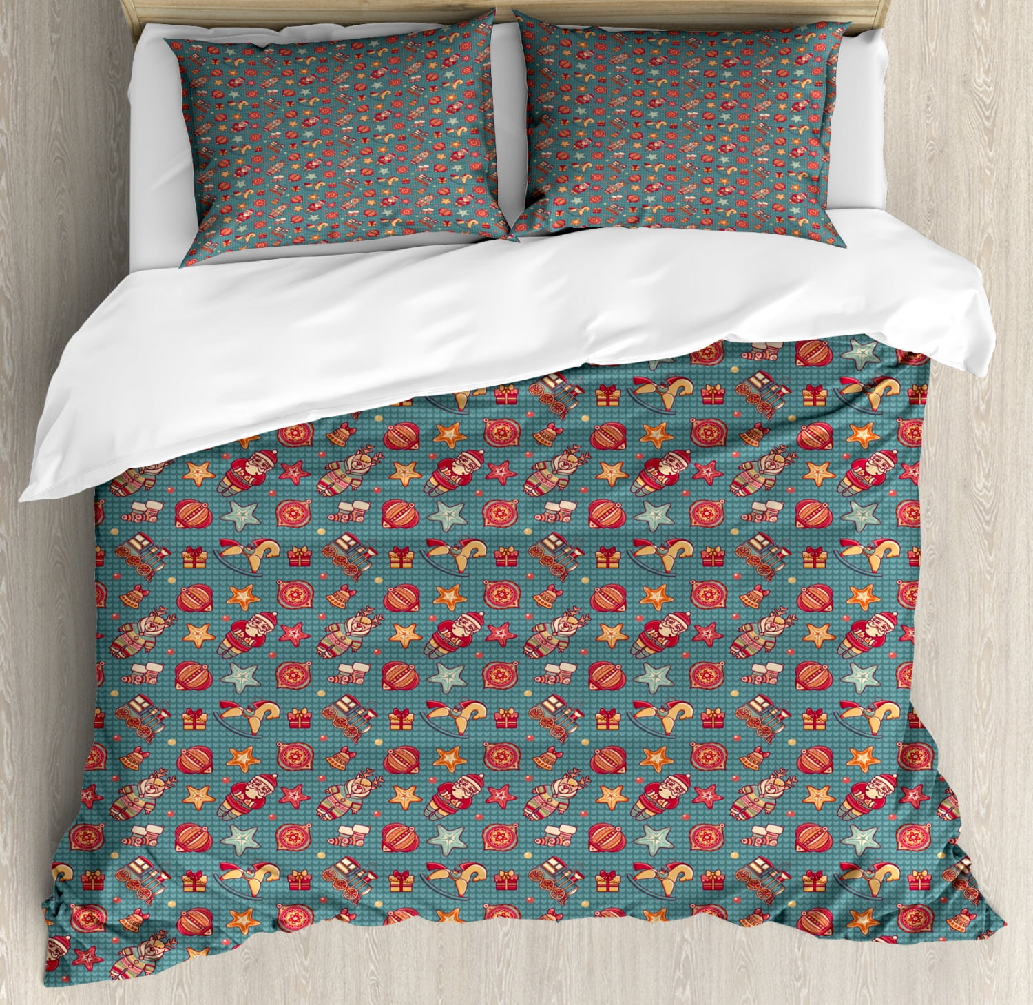 Christmas King Size Duvet Cover Set, Hand Drawn Composition of Noel ...