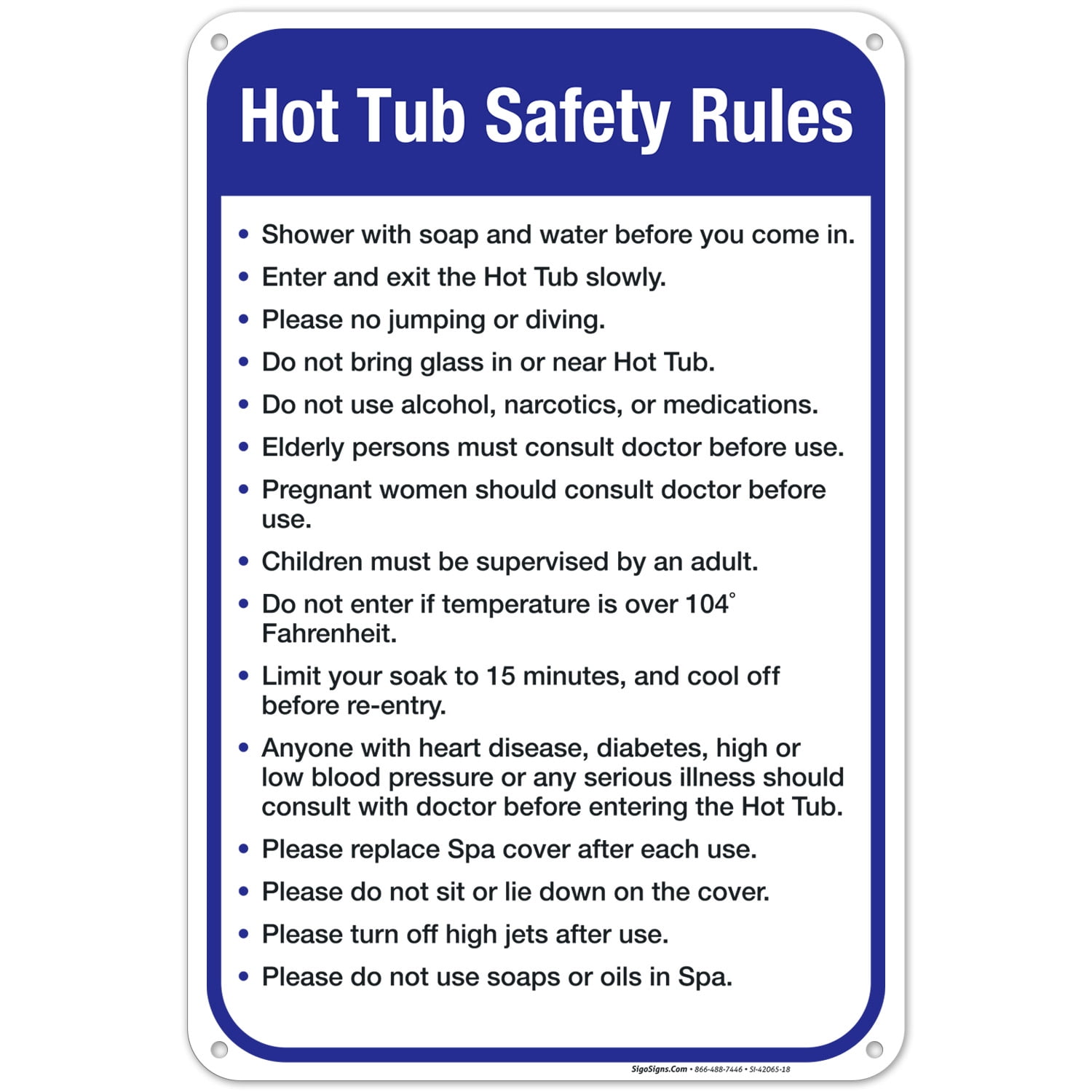 Hot Tub Safety Rules Sign, Pool Sign, - Walmart.com