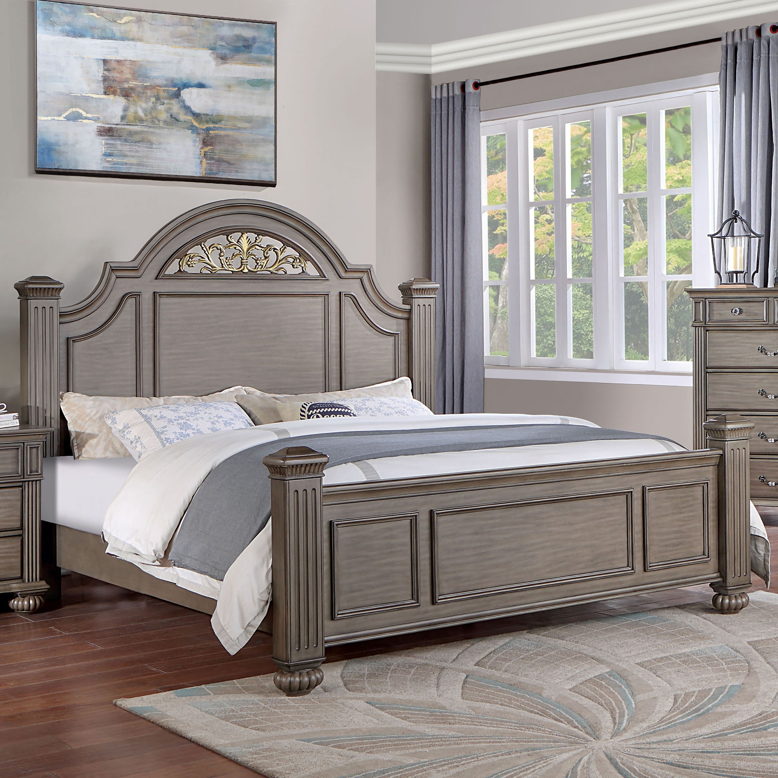 Furniture of America Vame Traditional Solid Wood Four Poster Bed Grey ...