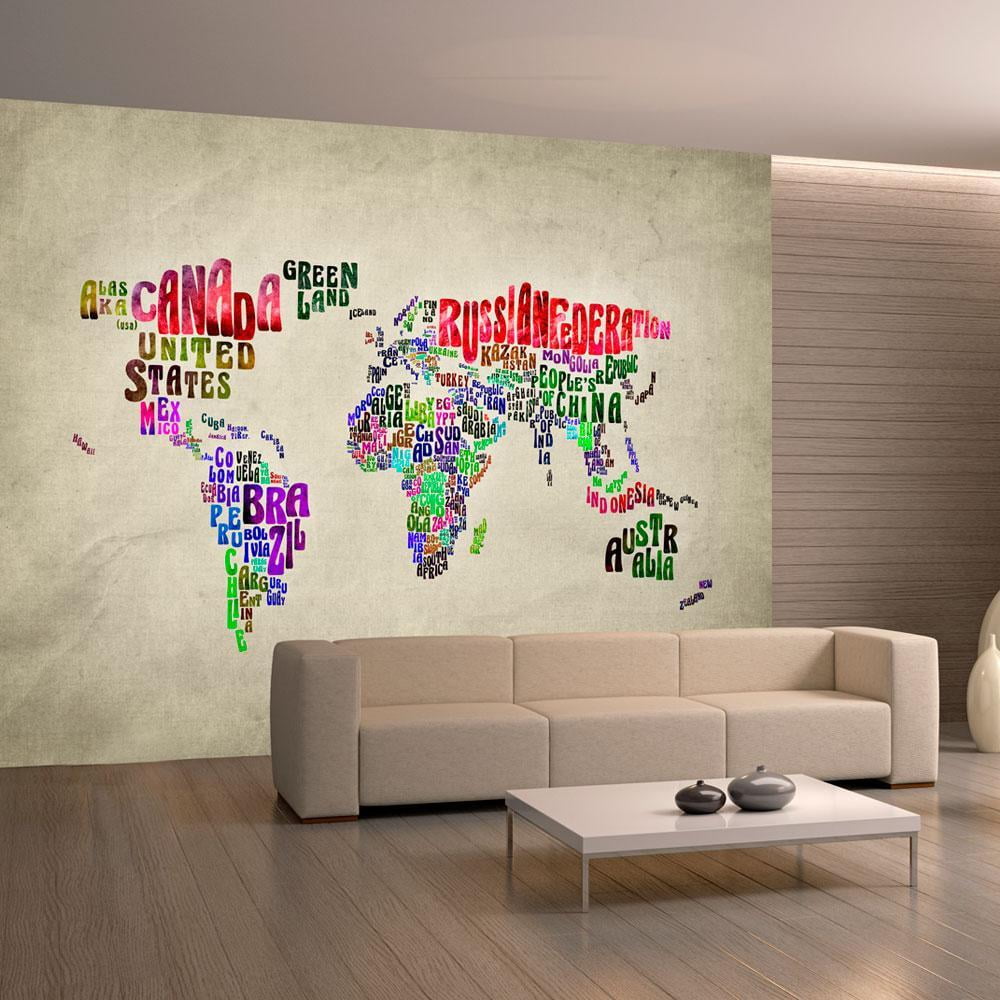 Tiptophomedecor World Map Wallpaper Wall Mural - World In Names On Grey ...