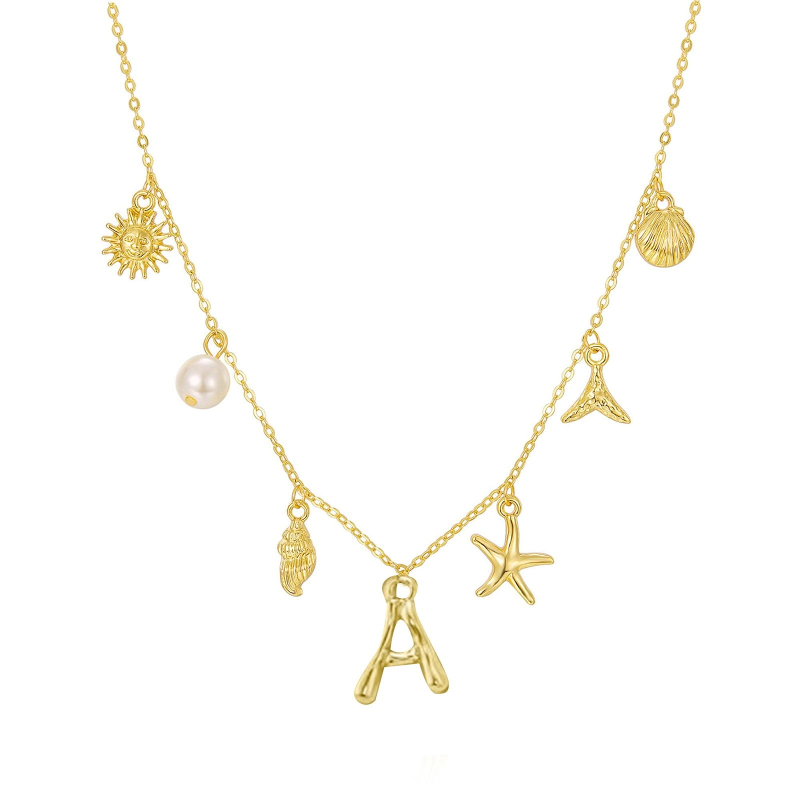 Click here for Shaguozhou 26 Initial Gold Seashell Charm Necklace... prices
