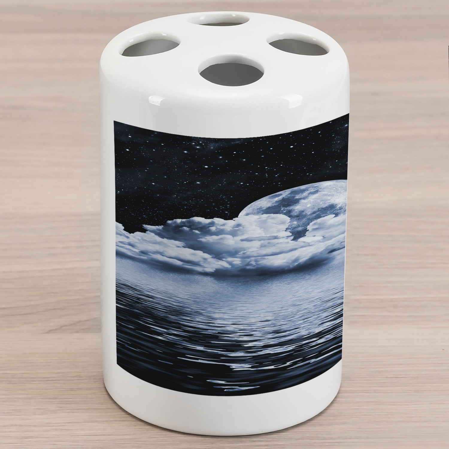 Moon Ceramic Toothbrush Holder, Moon Setting over Clouds Water ...