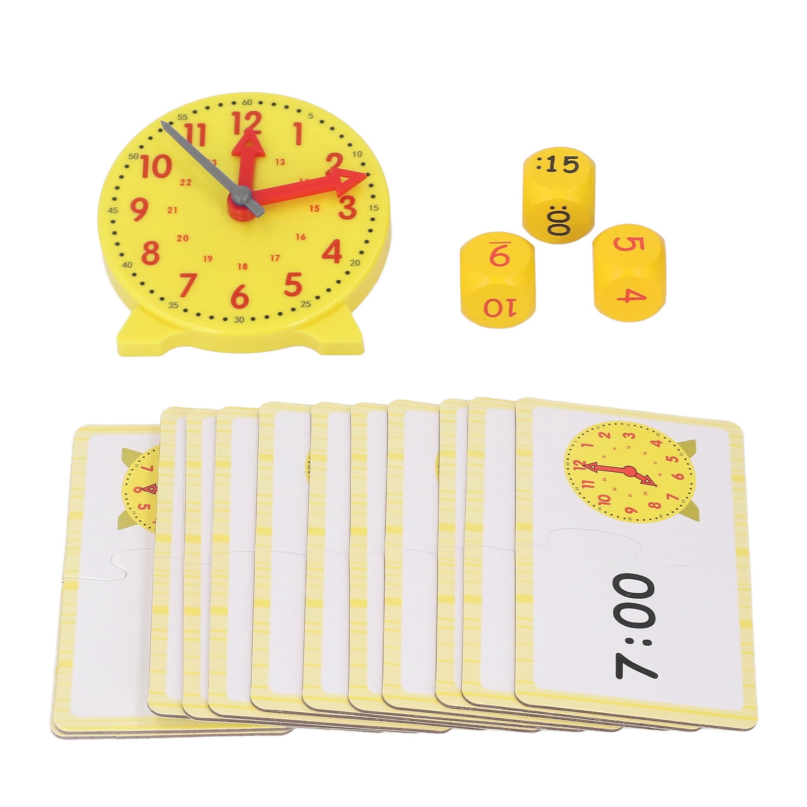 Reloj didáctico para niños, 3 dados, 24 tarjetas, tiempo, aprendizaje ...