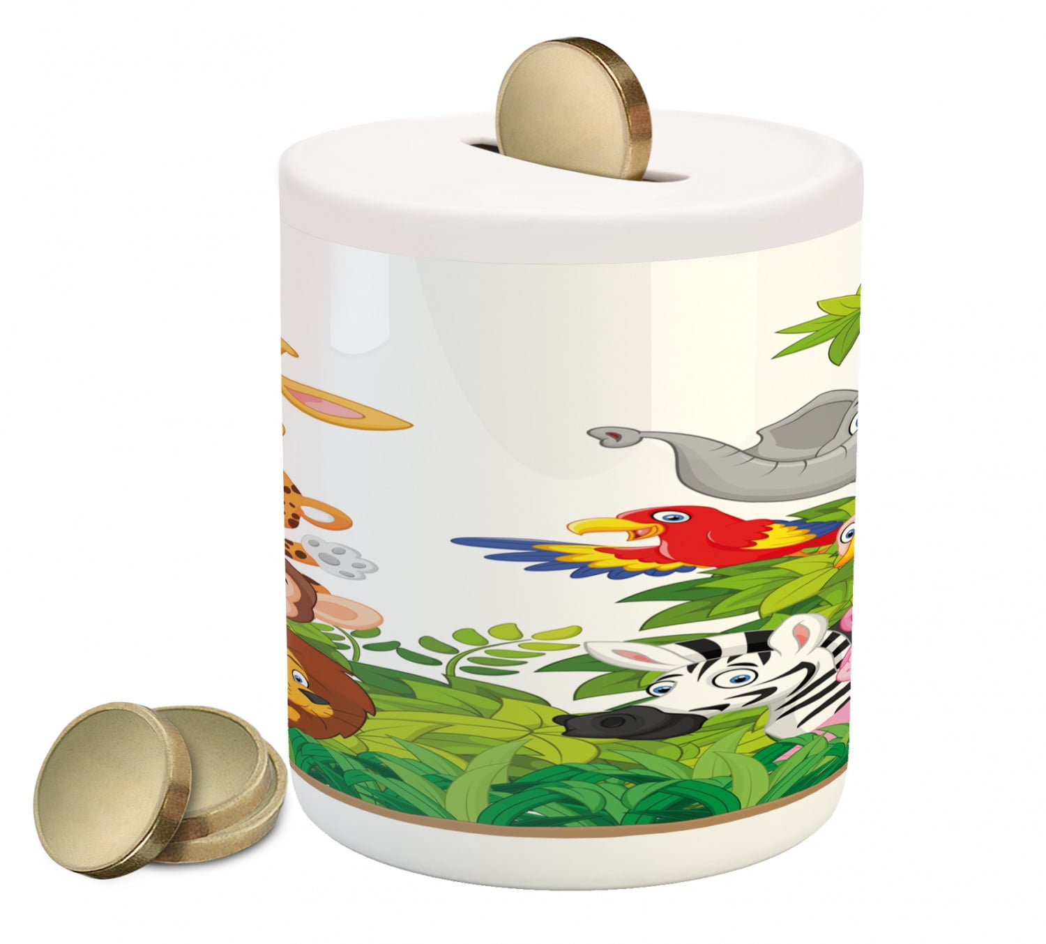 Cartoon Piggy Bank, Style Zoo Animals Safari Jungle Mascots Tropical ...