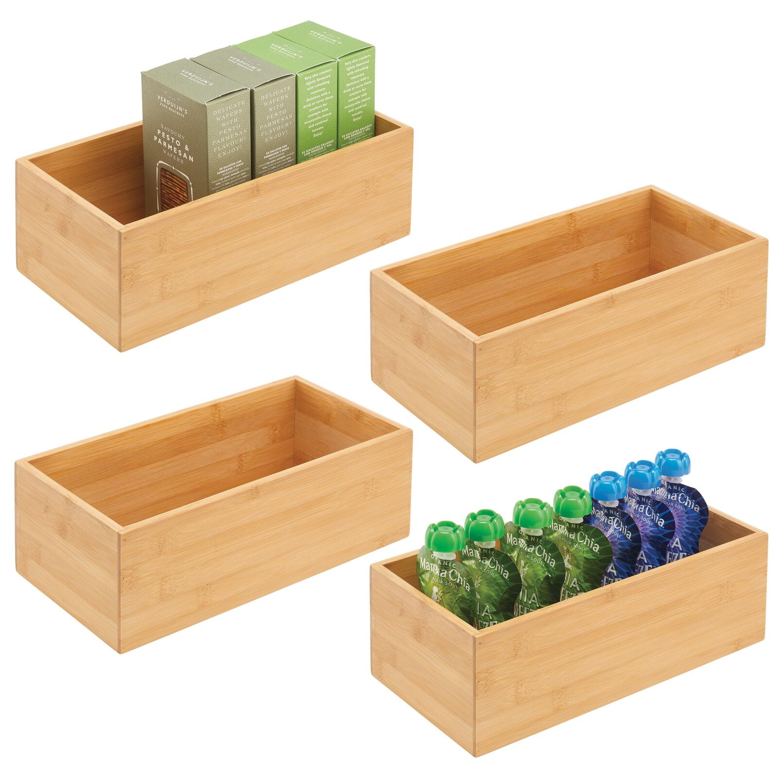 Mdesign Bamboo Wood Organizer Storage Bin Box For Kitchen Pantry And