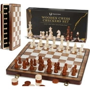 KiddiTouch 15 inch Magnetic Wooden Chess Set 2 in 1 Folding Chess Board ...
