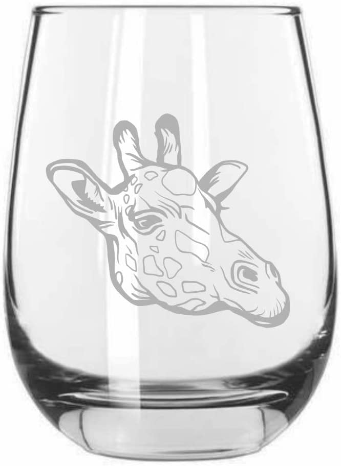 Giraffe Face Zoo Animal Themed Etched 15.25oz Libbey Stemless Wine ...