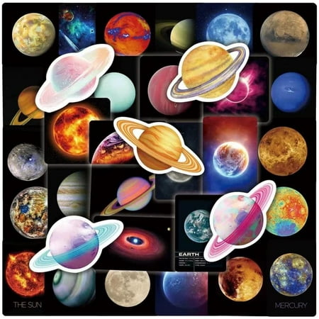 Universe Planets Stickers |50 Pcs Outer Space Planets Waterproof Vinyl ...