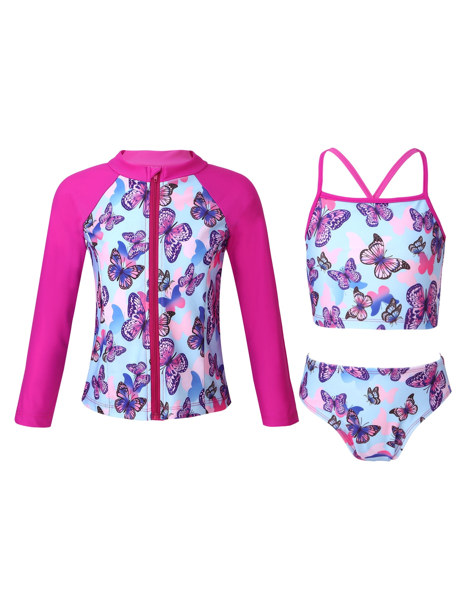 DPOIS Kids Girls 3Pcs Rashguard Swimsuit UPF 50+ Long Sleeves Front ...