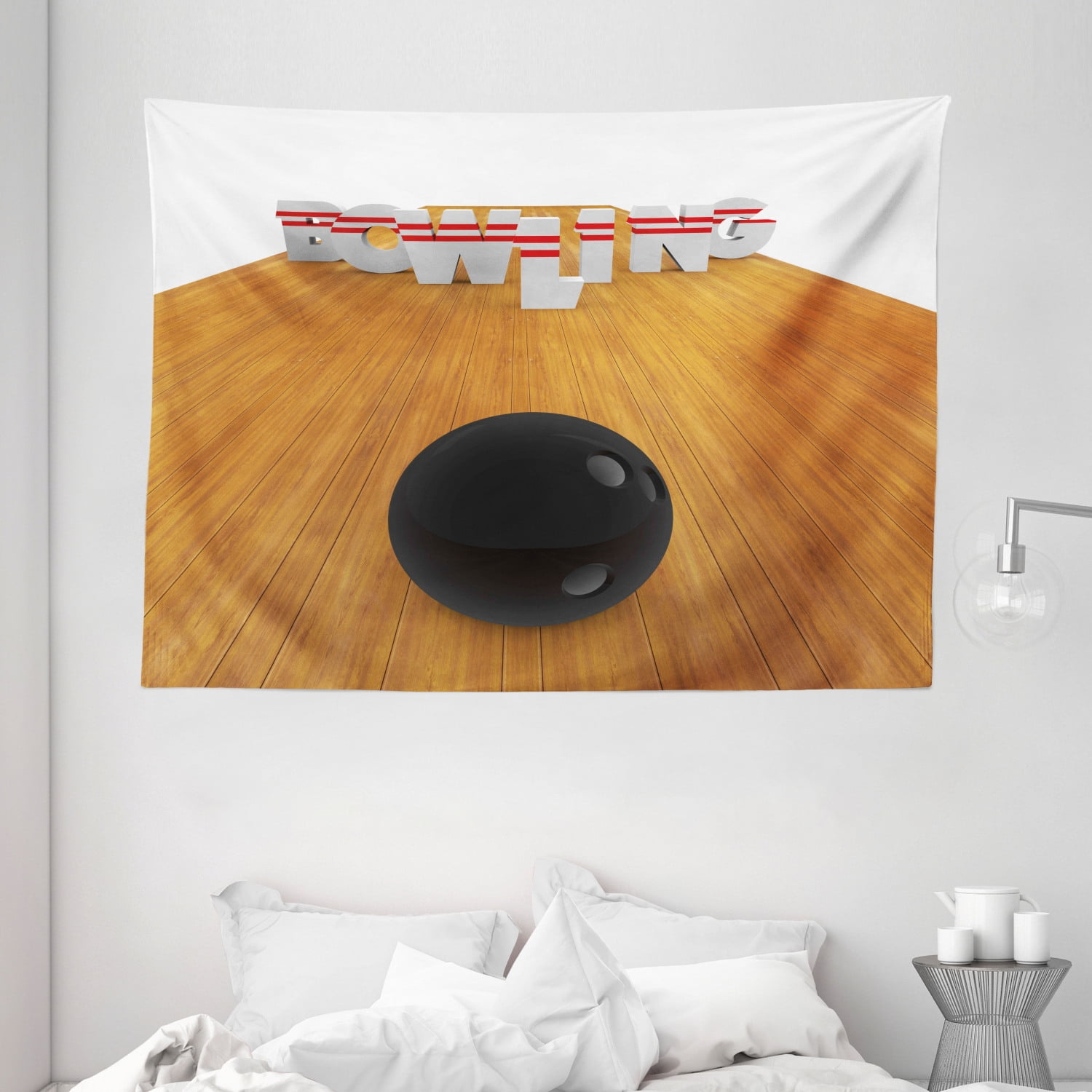 Bowling Party Decorations Tapestry, Bowling Alley with Skittles and ...