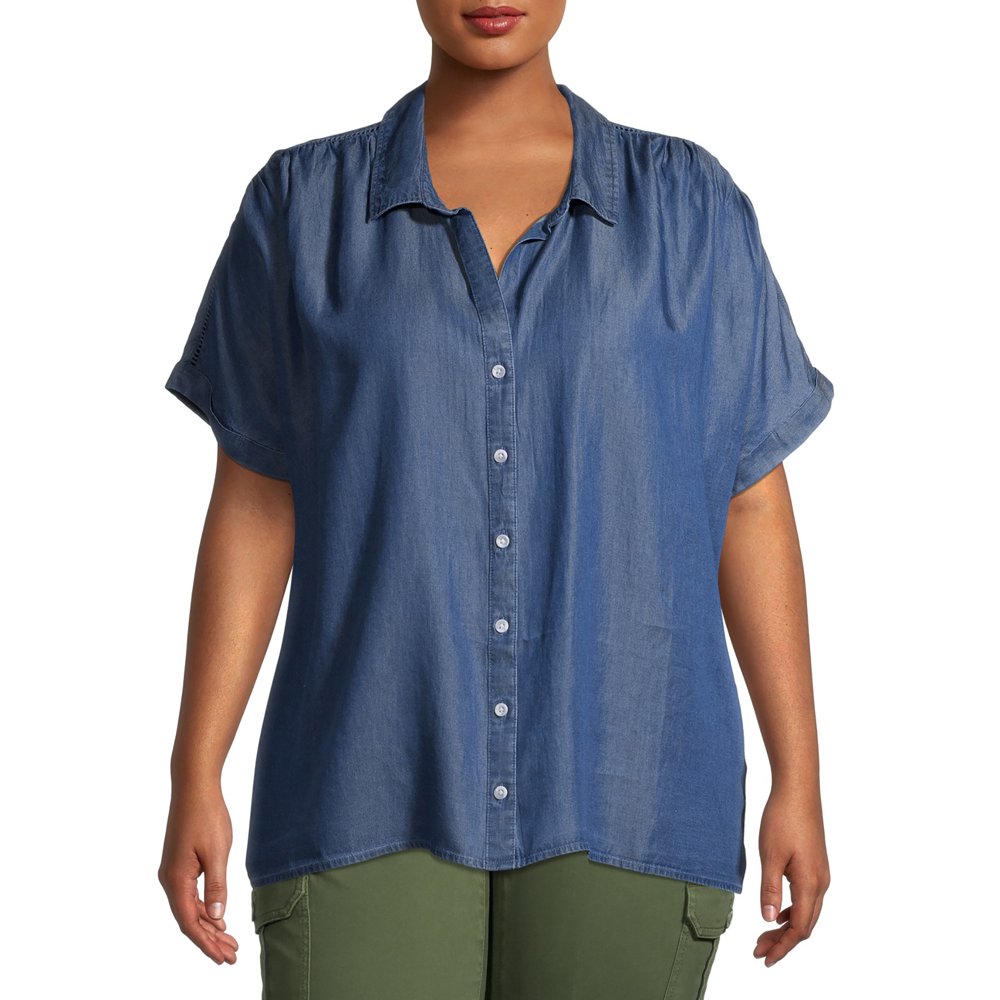 Terra & Sky - Terra & Sky Women's Plus Size Short Sleeve Button Front ...