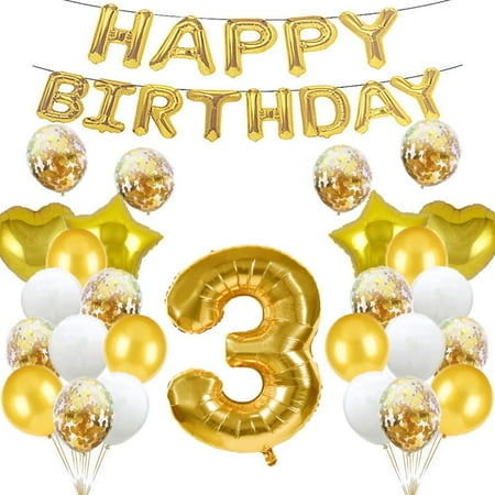 3th Birthday Balloon 3th Birthday Decorations Gold 3 Balloons Happy 3th ...