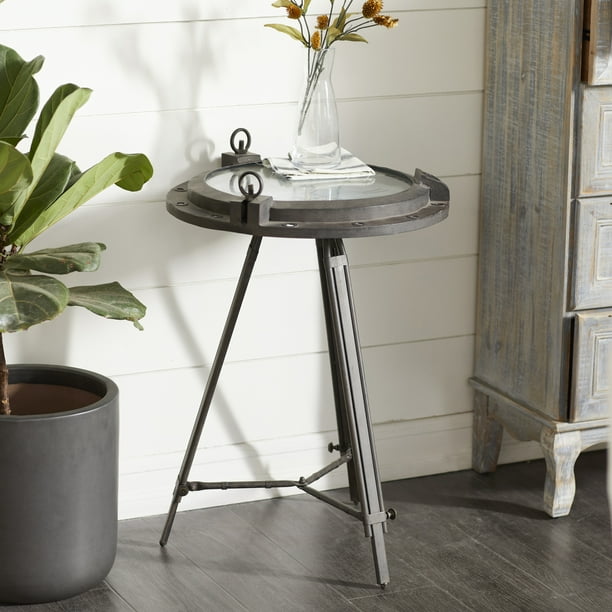 DecMode Black Coastal Metal Compass Inspired Accent Table, 19"W x 24"H ...