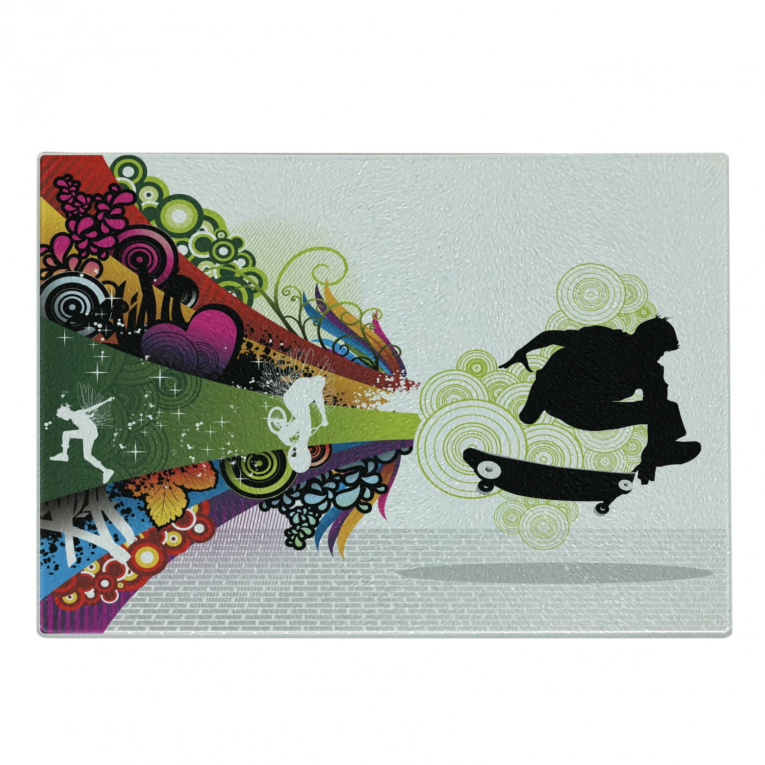 Teenager Cutting Board, Vivid Young Theme Design with Scater Boy and ...
