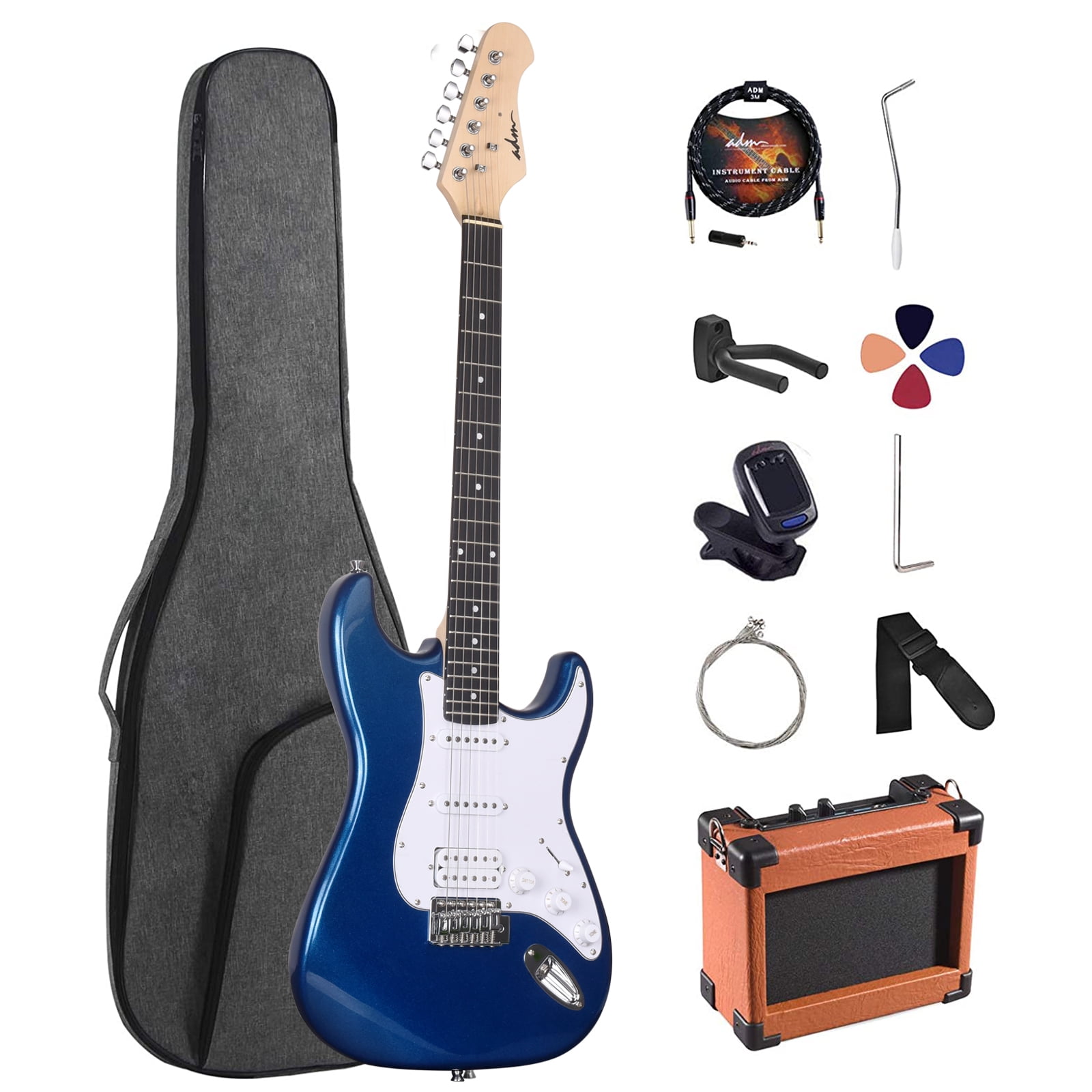ADM Electric Guitar Solid-Wood Body 39 inch Beginner Kit with Amplifier ...