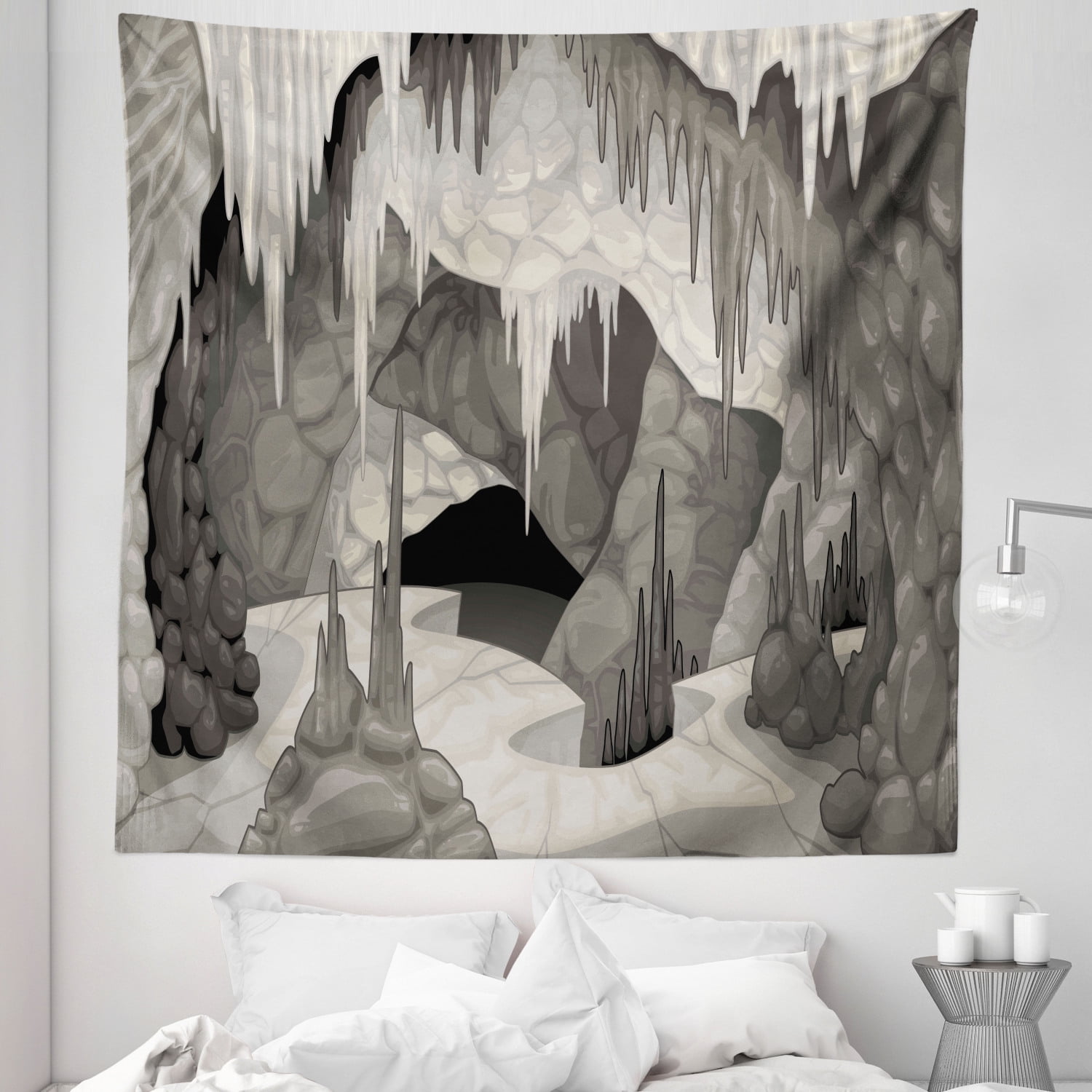 Cave Tapestry, Inside the Cavern with Stalagmites Speleology Theme ...