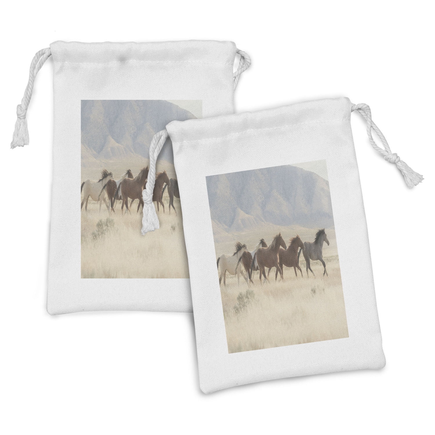 Landscape Fabric Pouch Set of 2, Wild Mustang Horses Herd Running in a ...