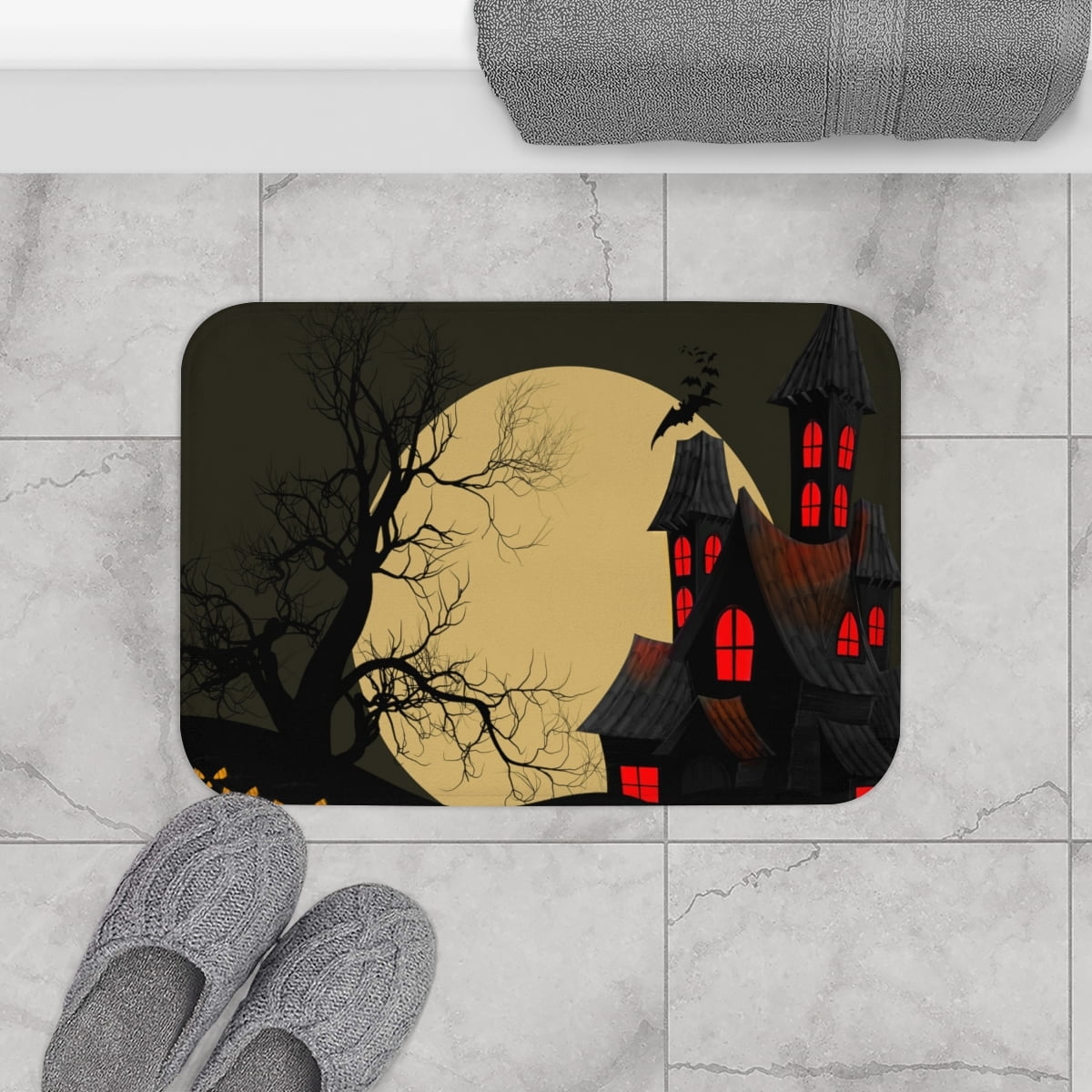 Flagwix Bathroom Rugs, Halloween Haunted House Bath Rugs, Non-slip Bath ...