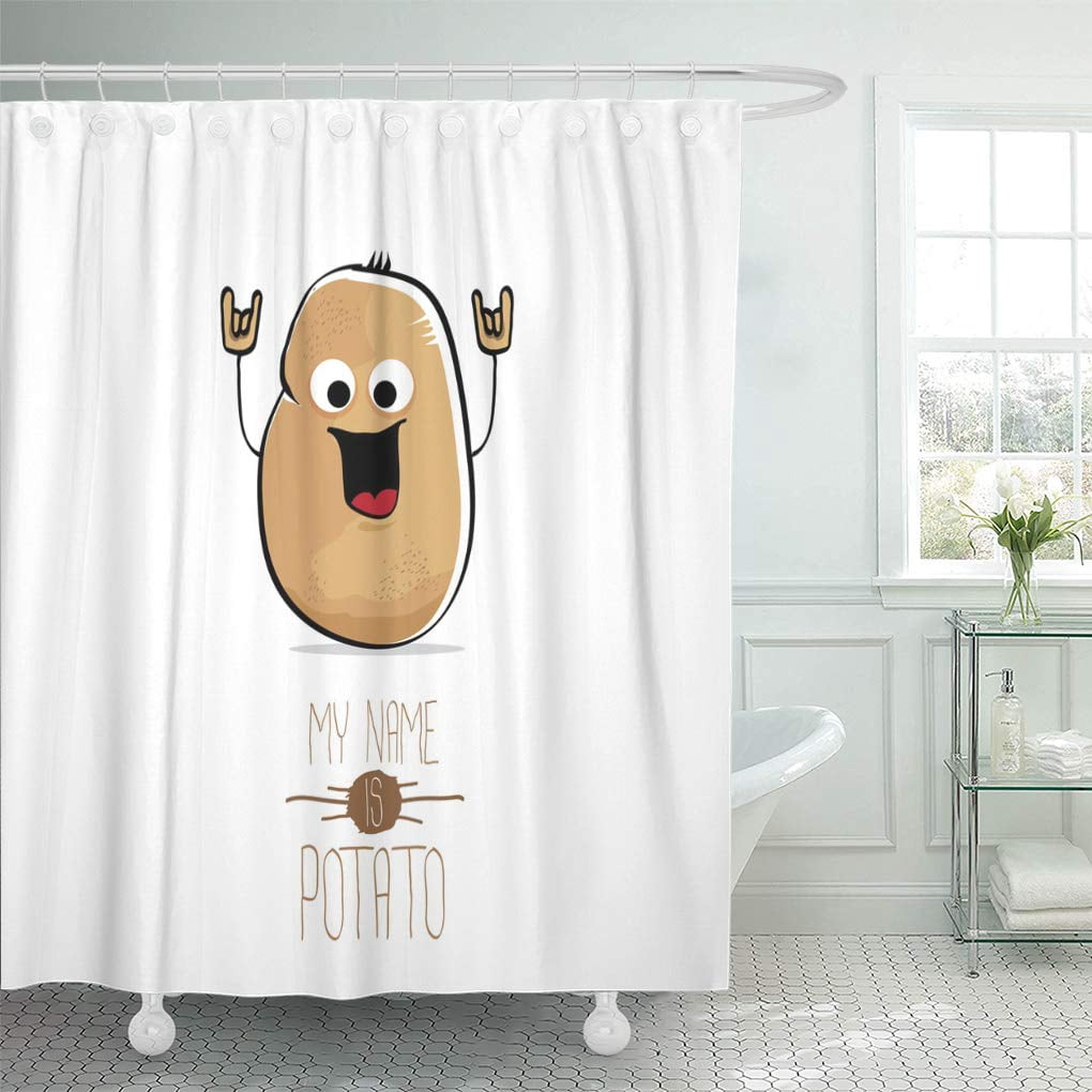 ATABIE Happy Funny Cartoon Cute Brown Smiling Tiny Potato White Shower ...