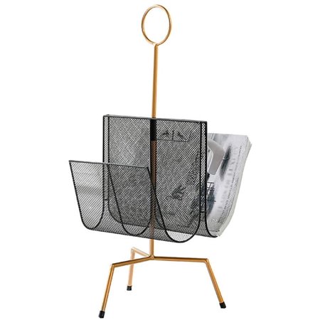 Magazine Racks Nordic Wrought Iron Newspaper Rack、Black Gold W-Shaped ...