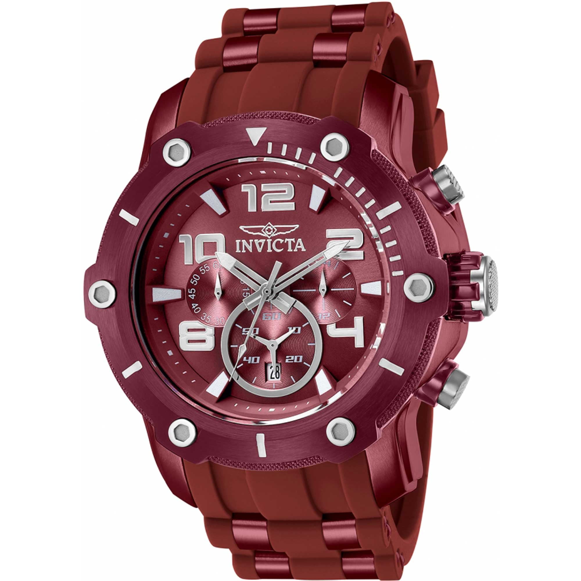 Invicta 40799 Men's Pro Diver Chrono Burgundy Dial Strap Watch ...