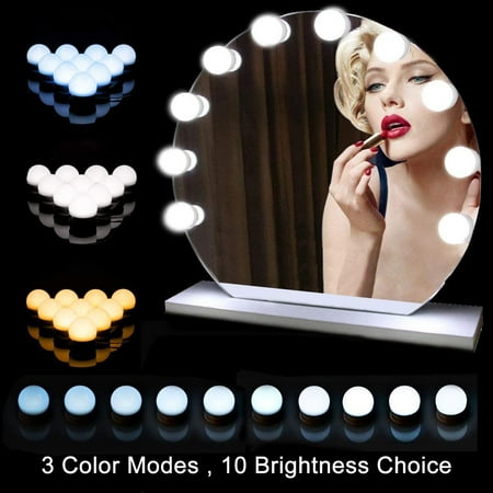 Hollywood Style LED Mirror Make-Up Light, 10 LED Lights with 3 Light ...