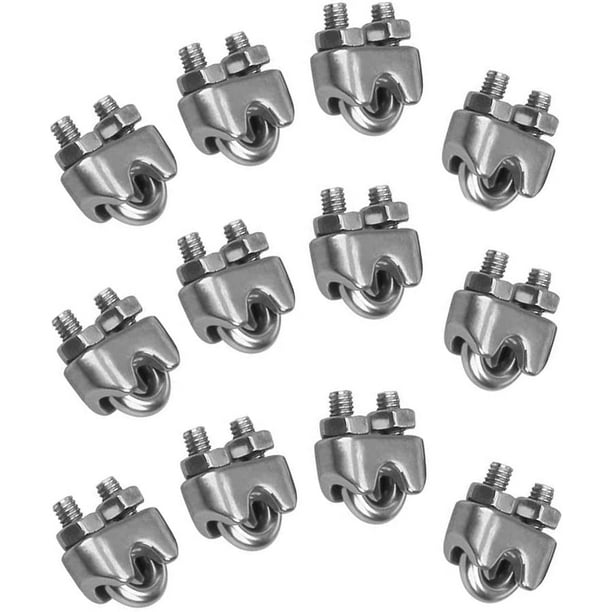 12 Pieces M3 Stainless Steel Wire Rope Cable Clip Clamp 1/8" Wire Rope ...