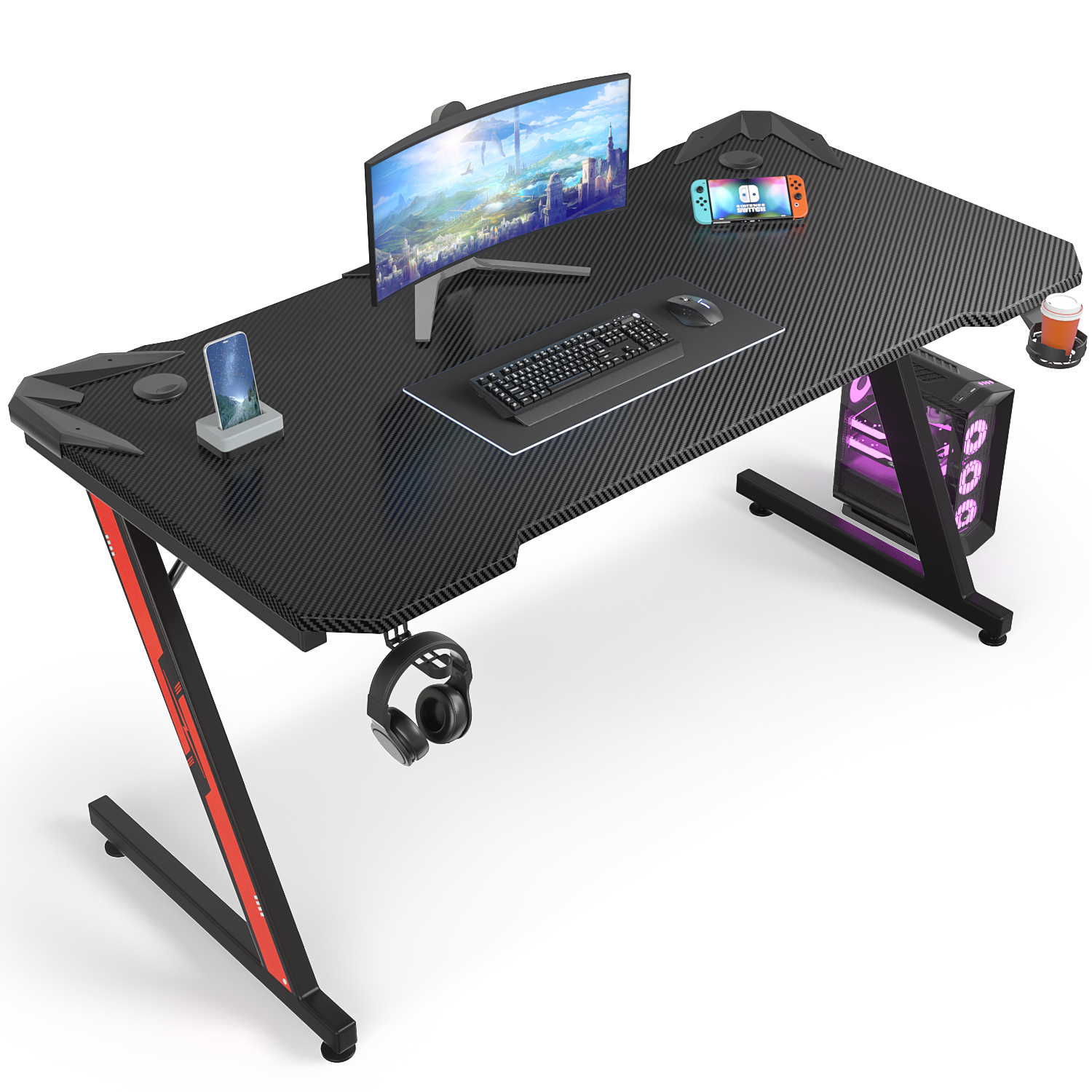 Homall 63 Inches Z-Shaped Gaming Desk Carbon Fiber Surface Desk with ...