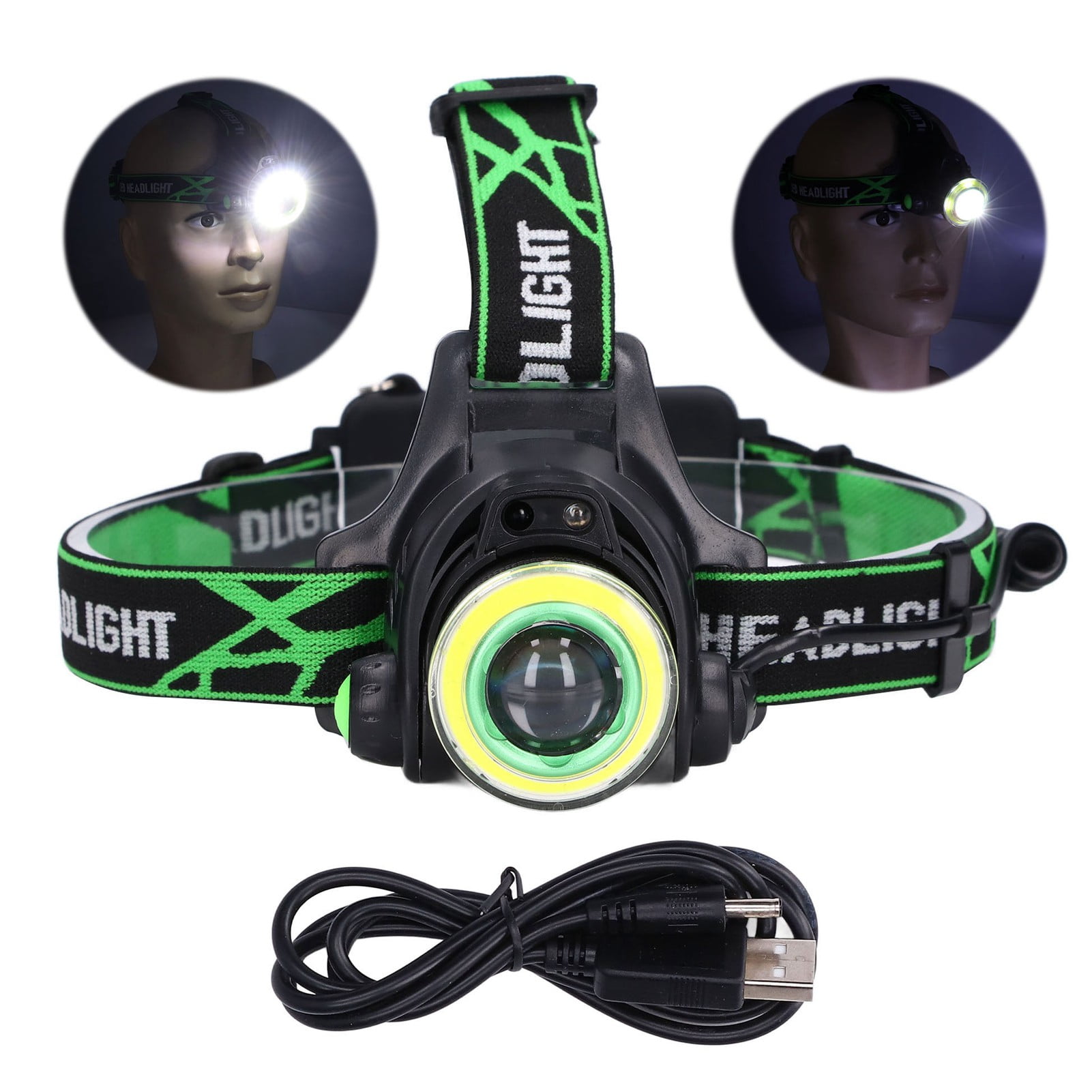 Faro LED T6, linterna de cabeza de inducción para exteriores, carga USB, faro COB de enfoque ...