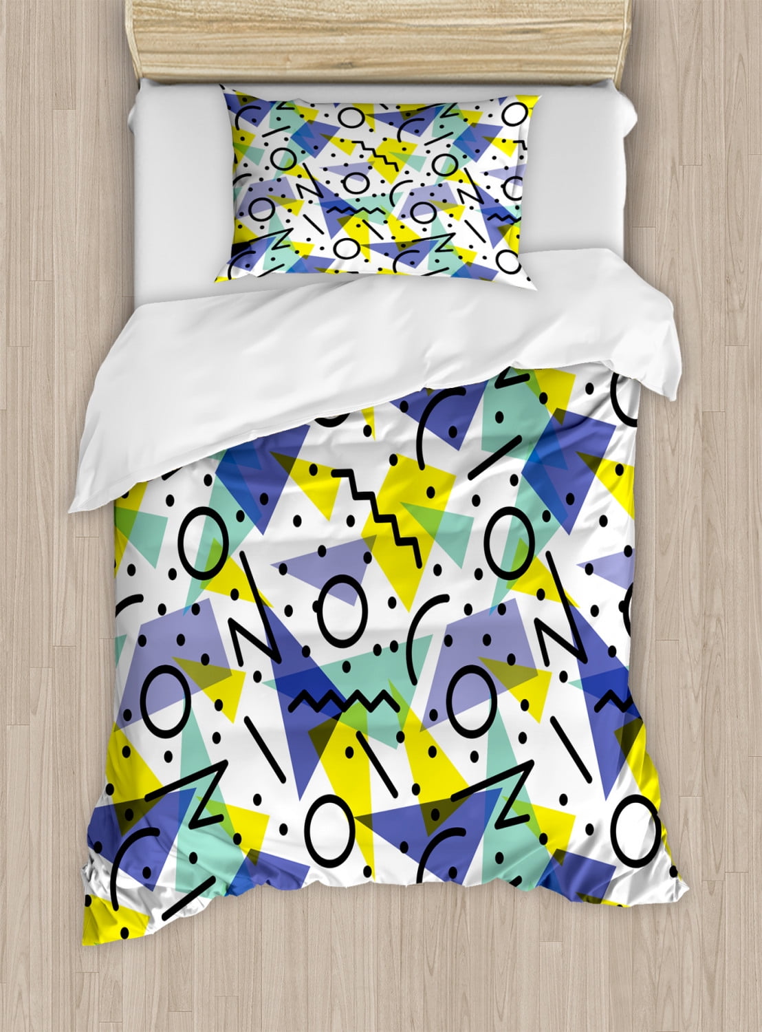 Modern Duvet Cover Set, Geometrical Retro 80s Themed Image with Lines ...