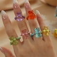 6pcs Fashionable Bear Pendant Rings Elastic Beaded Rings Comfortable ...