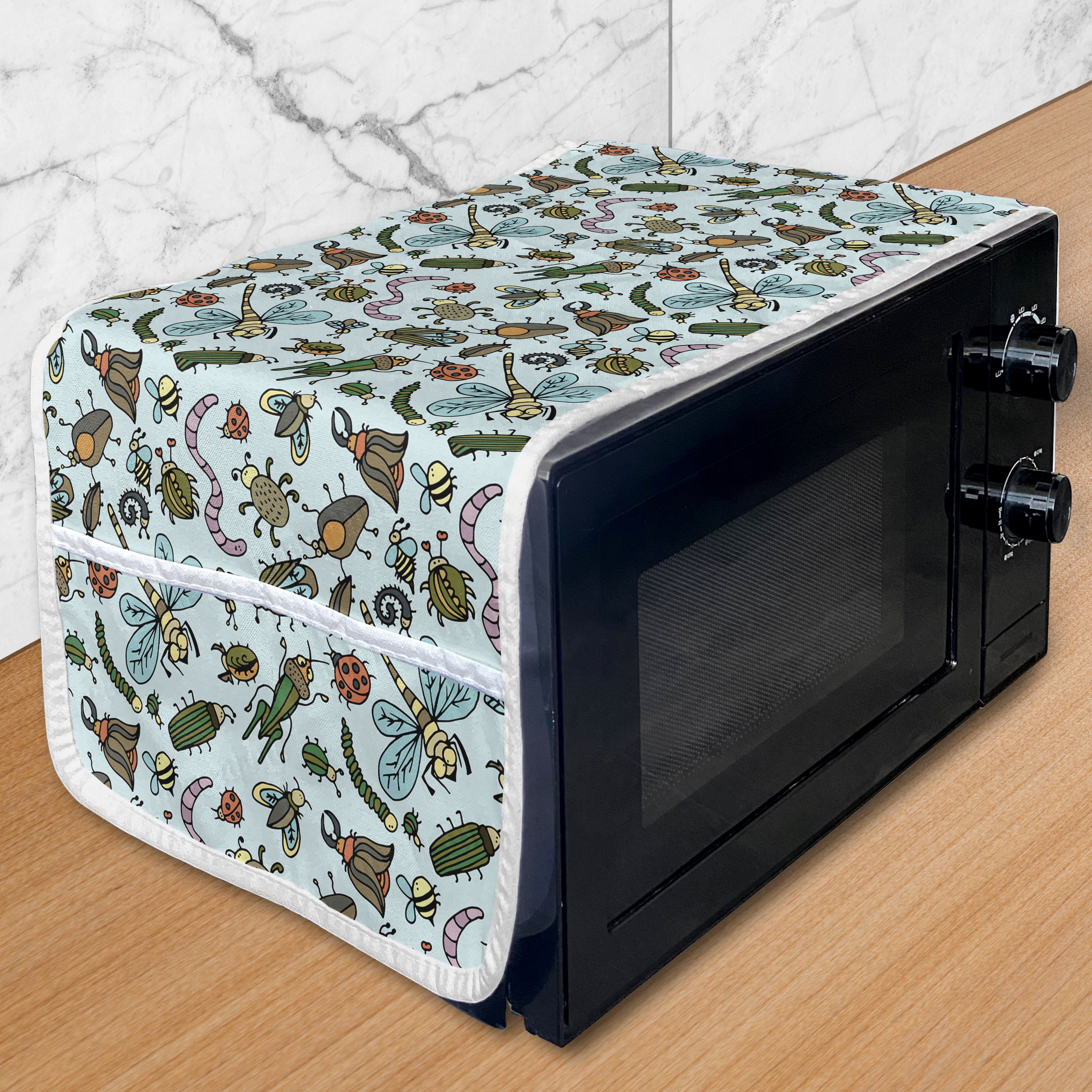 Cartoon Microwave Oven Cover, Pastel Animals Pattern Dragonflies Beetle ...