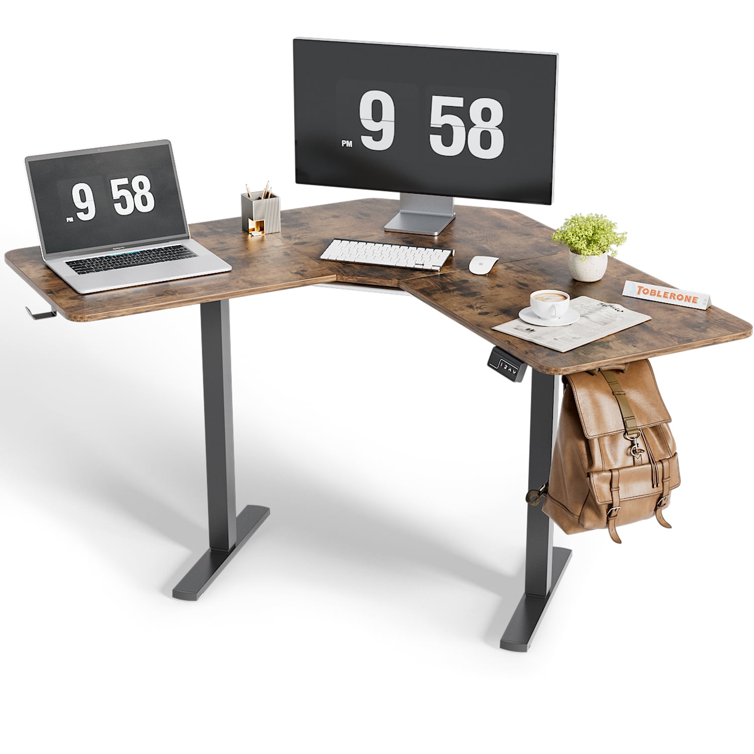 Homall 67"W V-Shaped Electric Sit-Stand Desk L-Shaped Tabletop ...
