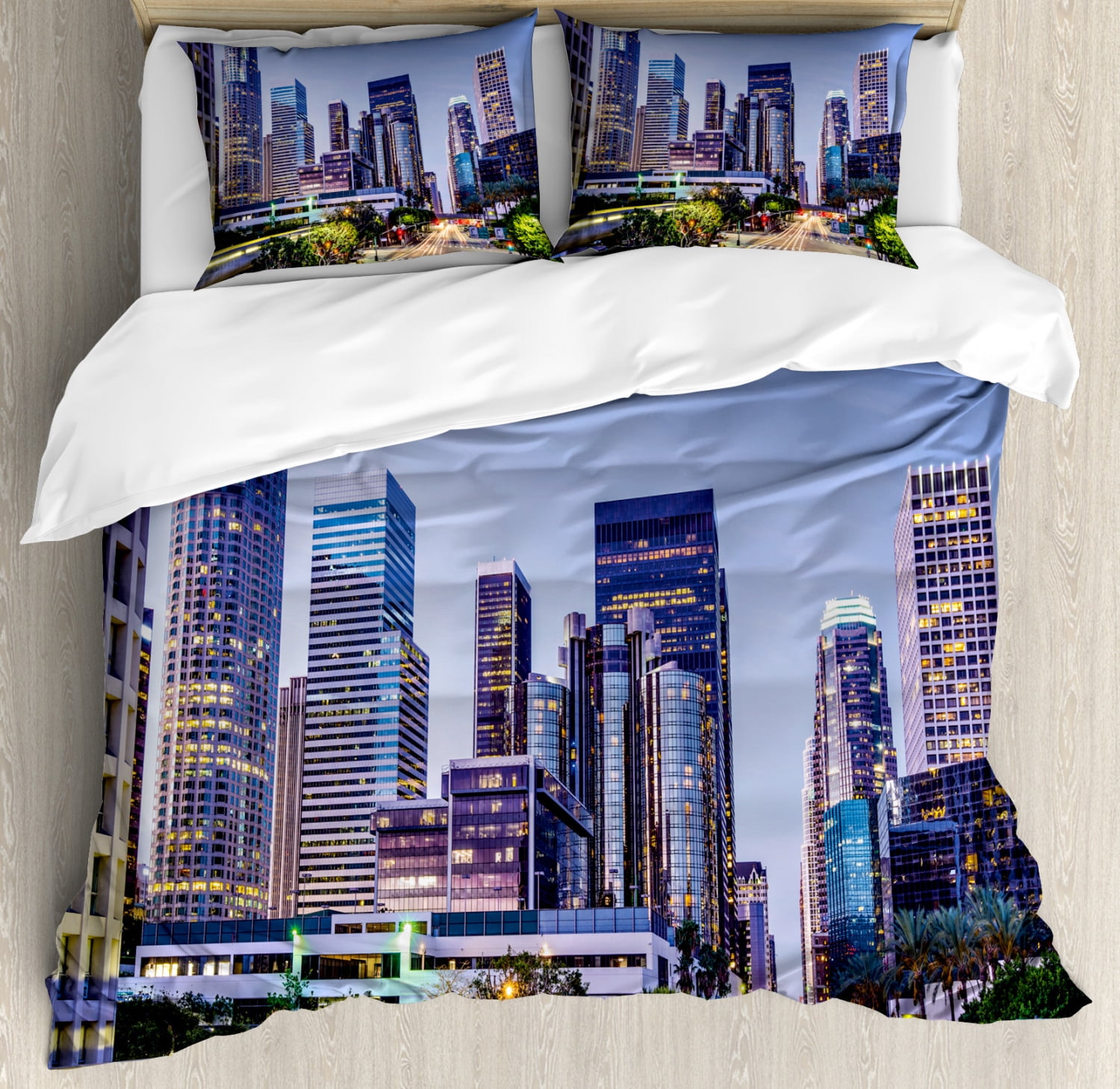 City Duvet Cover Set King Size, Los Angles California Skyline Urban USA ...