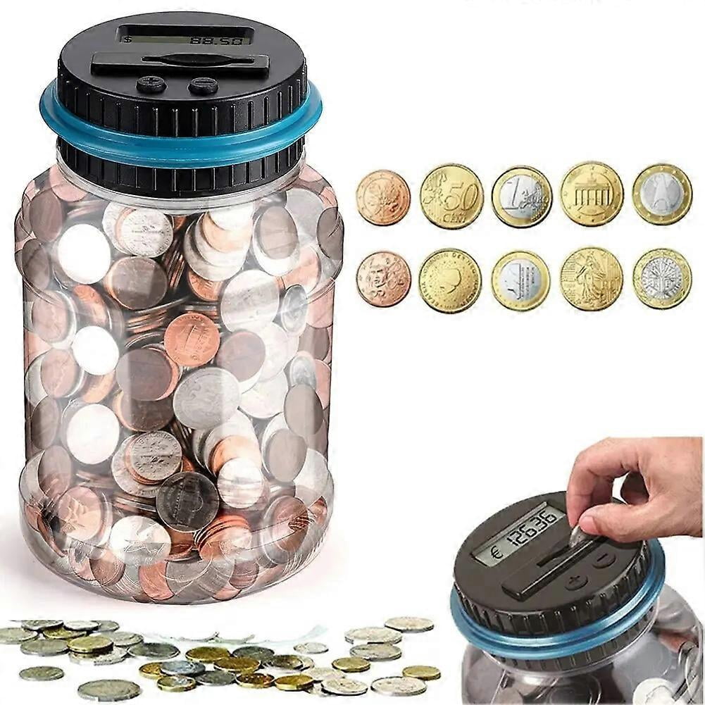 1.8L Electronic Counting Coin Saving Pot Transparent Moneys Container ...