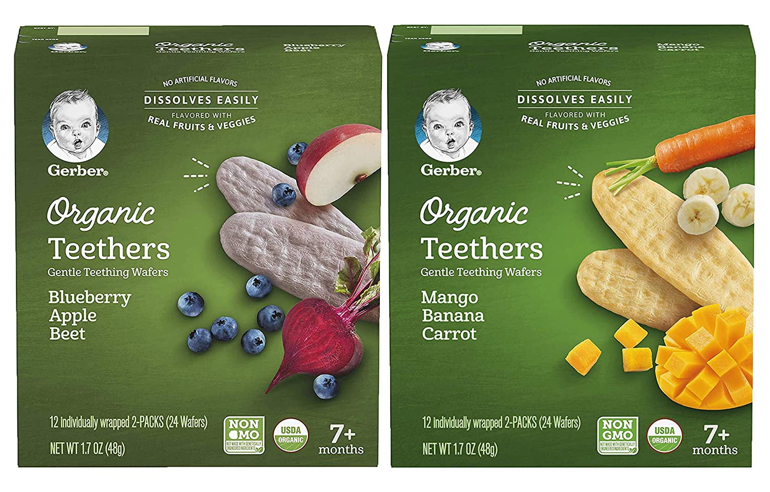 Gerber Organic Teethers Variety Pack, 1 Mango Banana Carrot, 1 ...