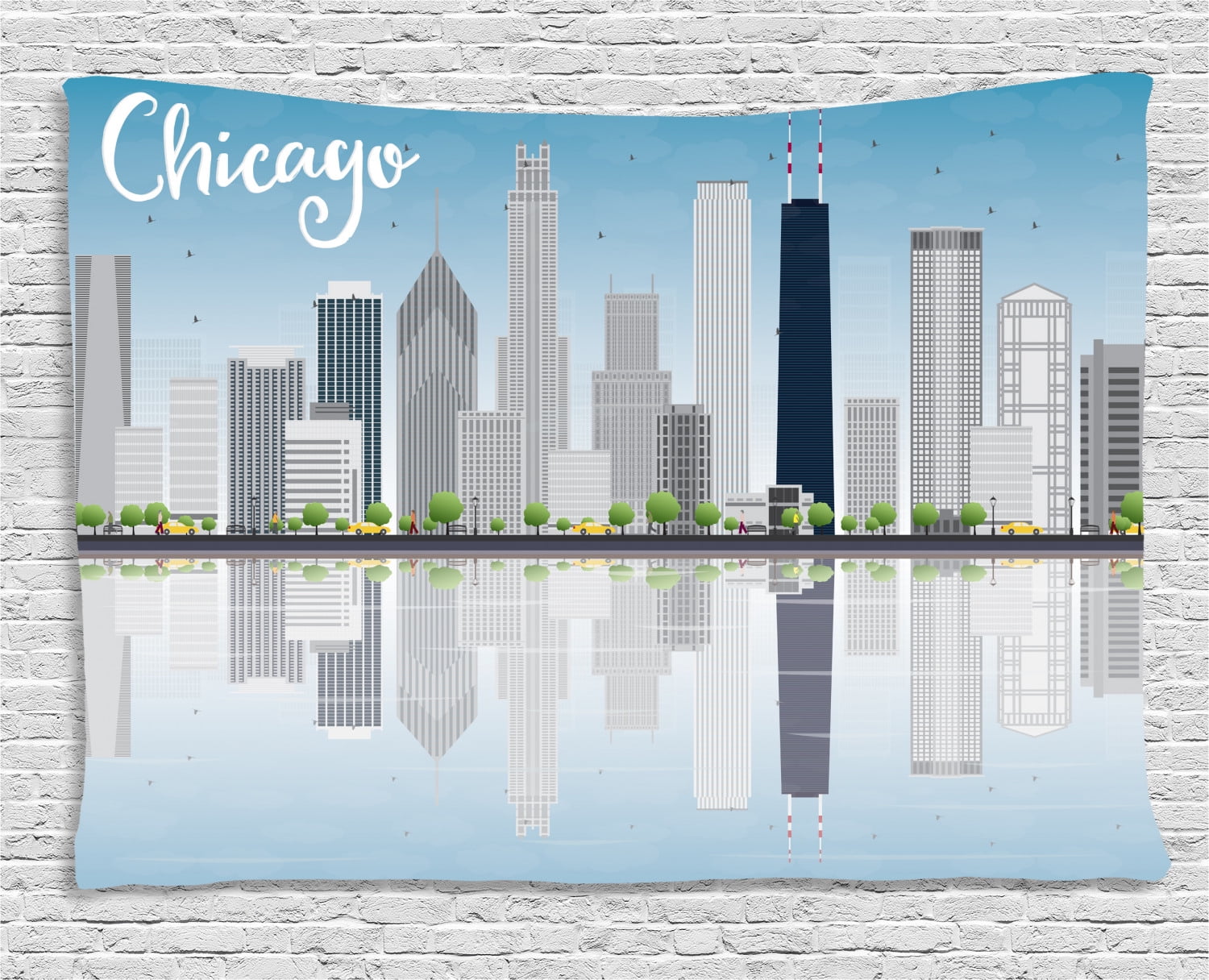 Chicago Skyline Tapestry, Skyscrapers Lake Michigan Illinois Classic ...