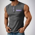 BangWanChi Men's Casual Solid Color Sleeveless Round Neck Half Button ...