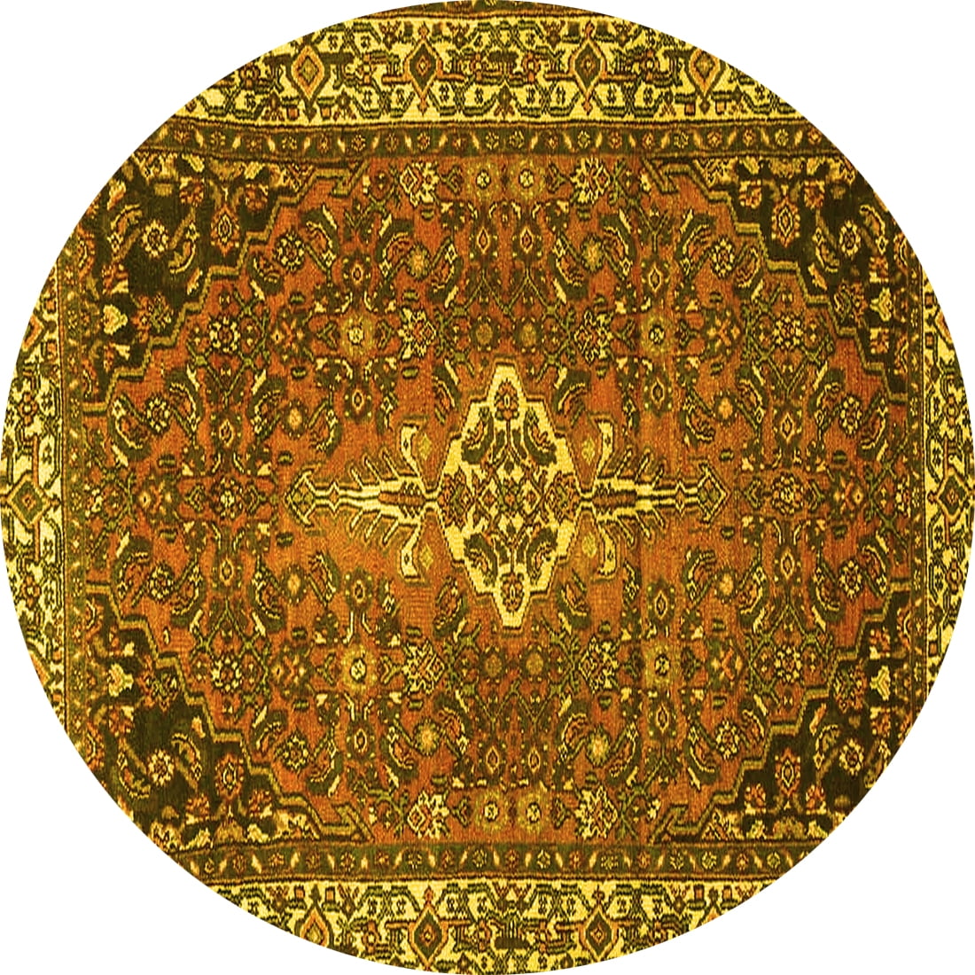 Ahgly Company Machine Washable Indoor Round Persian Yellow Traditional ...