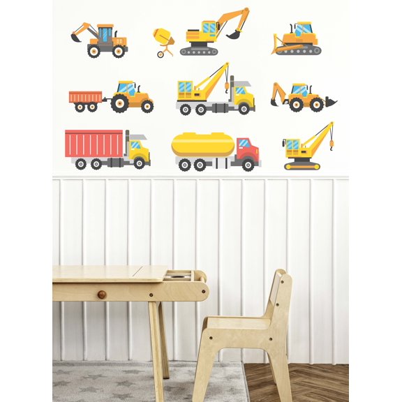 Create A Mural Construction Trucks Wall Decals, Boys Room Decor, 11 ...