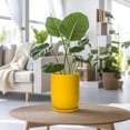 8 Inch Yellow Ceramic Planter with Drainage Hole – Round Flower Pot for ...
