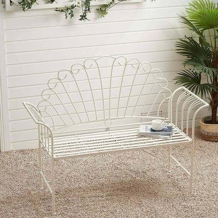 2 Seater Garden Benches Outdoor Shell Shaped Iron Bench-White ...