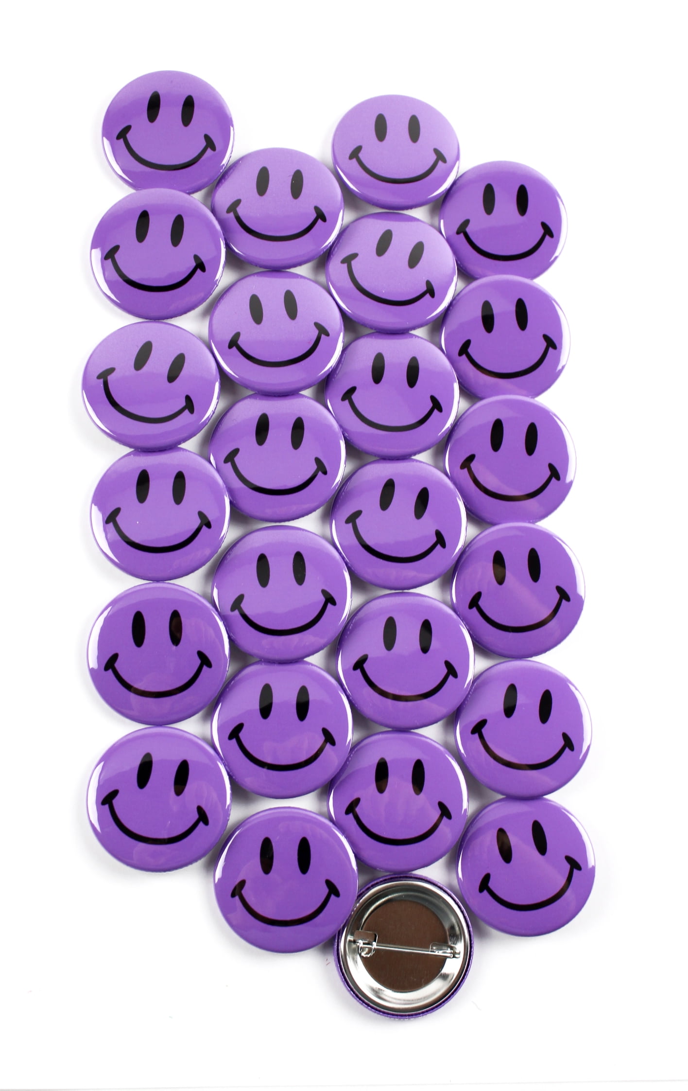 Classic Purple Smiley Face Pinback Button Badges - 1.5 Inch Round - 25 ...